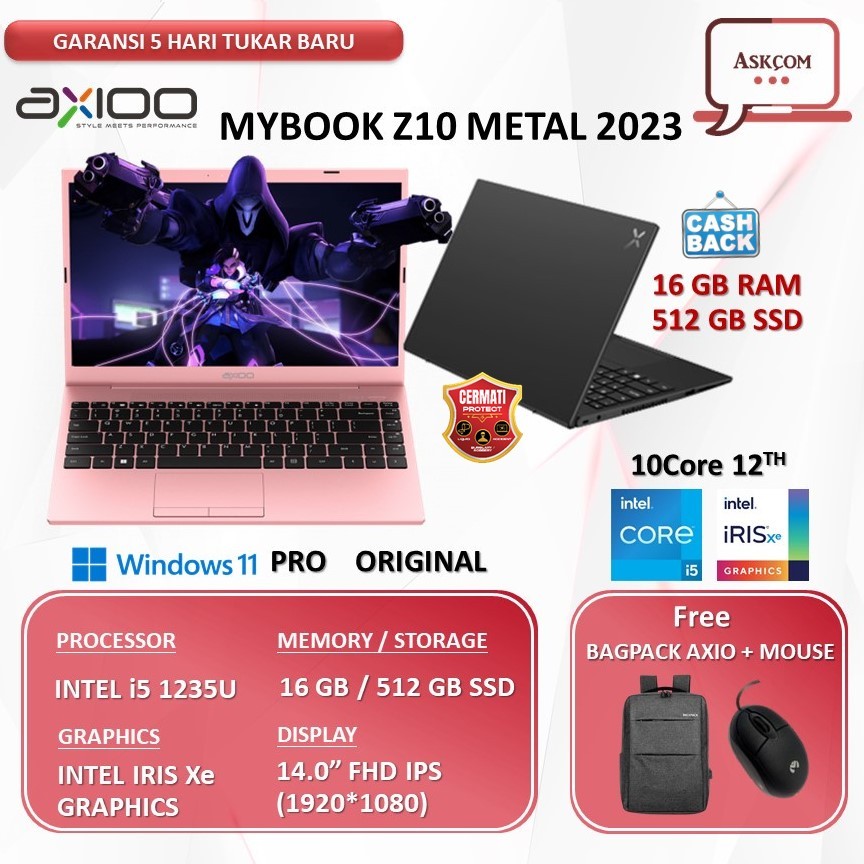 Jual Laptop Axioo Mybook Z10 Metal i5 1235U 10Core RAM 16GB 512GB SSD IRISXE W11PRO 14.0FHDCIPS ...