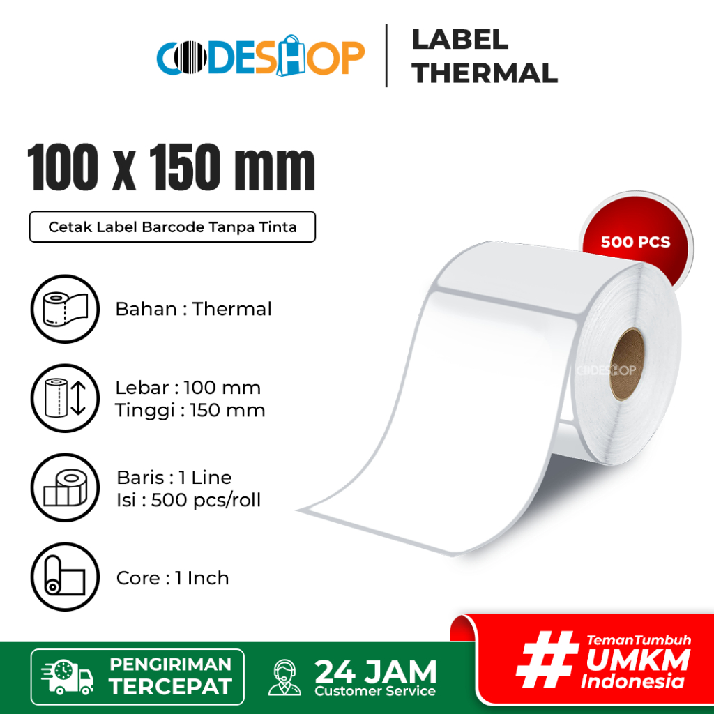 Jual Label Barcode 100 X 150 mm 1 Line Bahan Thermal isi 500 pcs CETAK RESI !!! | Shopee Indonesia