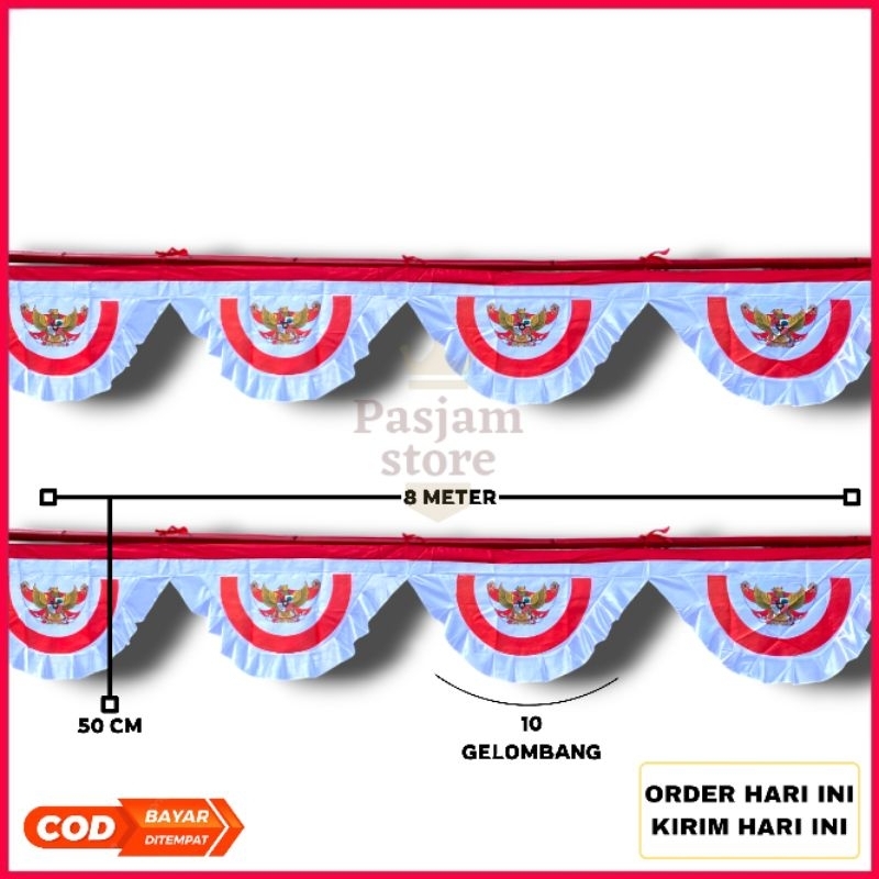 Jual Bendera Merah Putih Background Garuda Jadul Rumbai 10 Gelombang ...