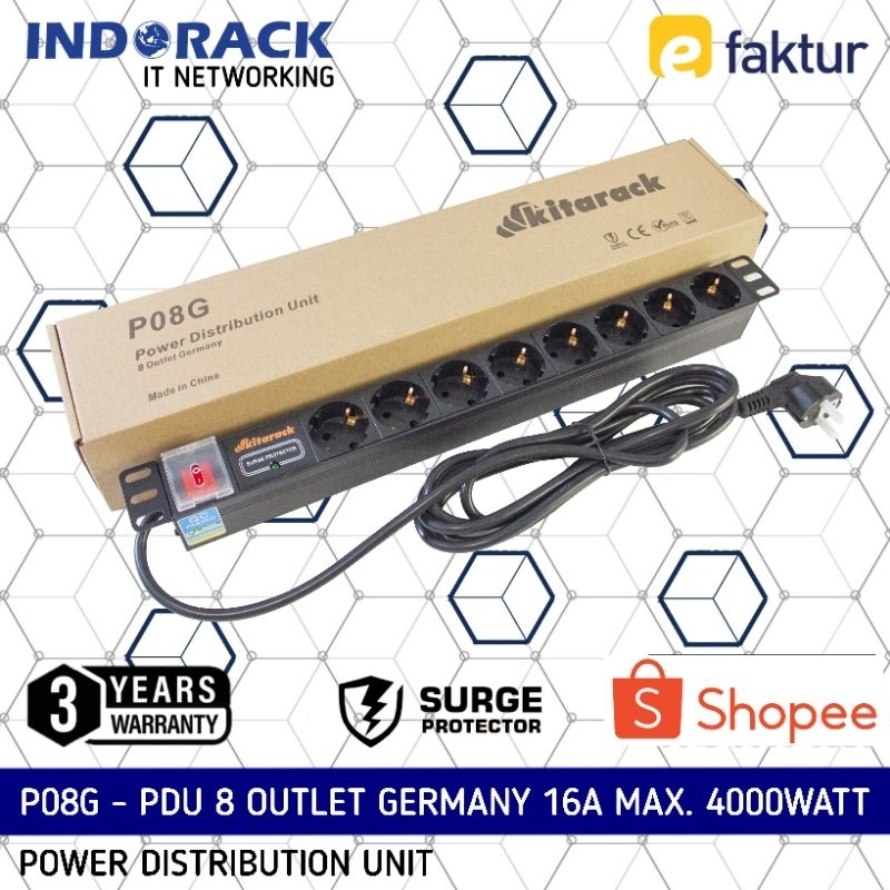 Jual P08G PDU KITARACK 8 Outlet 16A Germany Socket Power Distribution ...