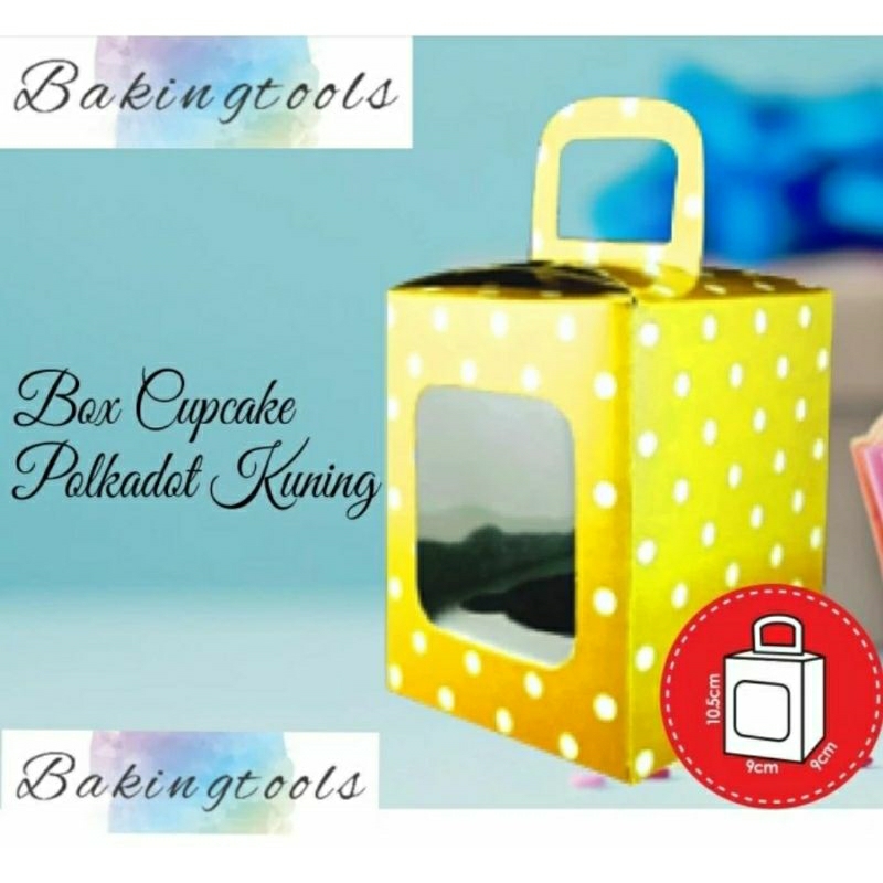 Jual Cupcake box polkadot kuning set isi 12 lembar, sudah dapat tatakan ...