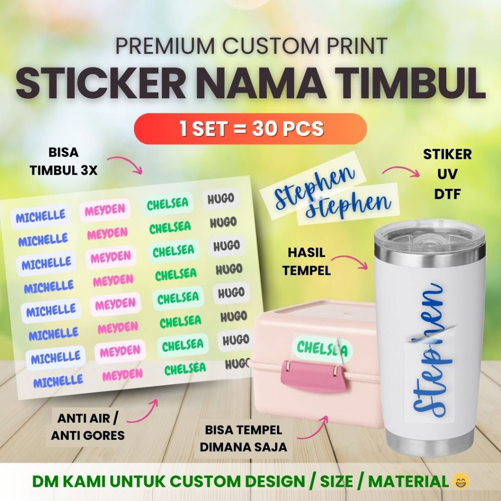 Jual [EXPRESS] Cetak Sticker Label Nama Timbul UV DTF Anti Gores Anti ...