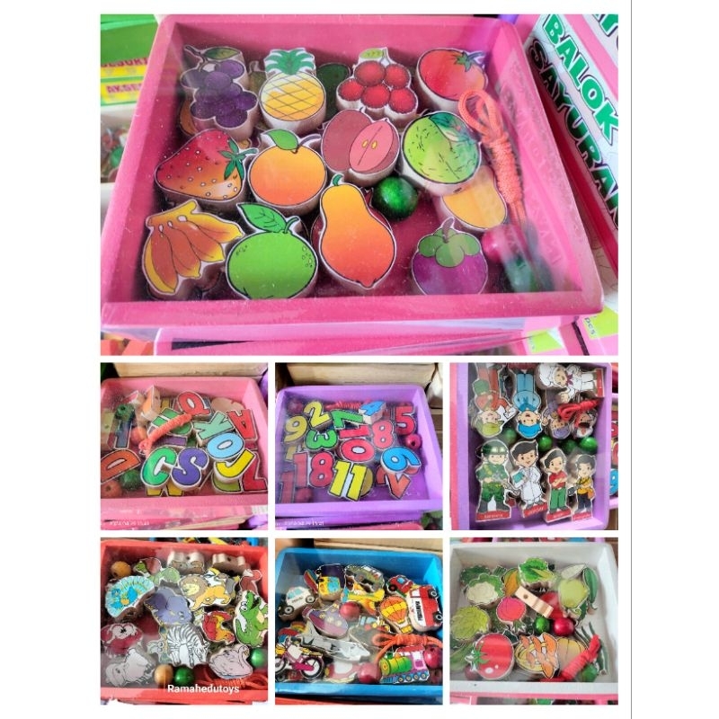 Jual Meronce Kayu Tema Hewan, buah, transportasi, huruf, angka, sayur ...