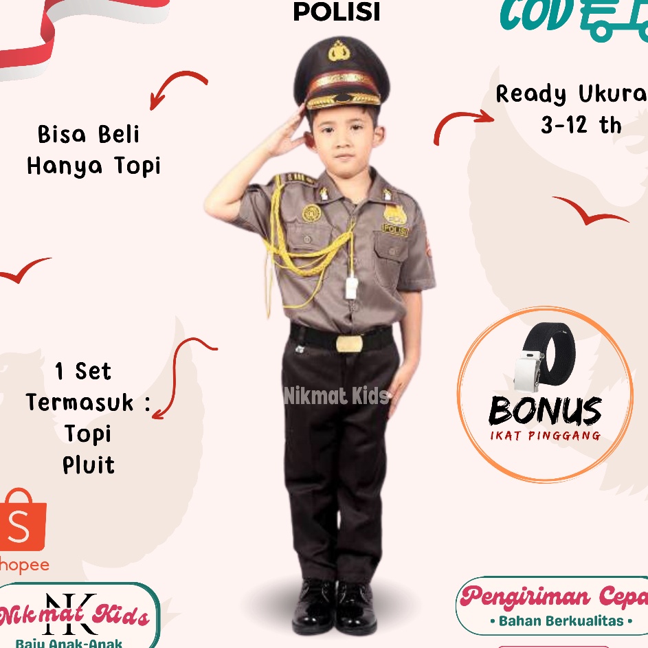Jual DISKON Baju polisi profesi anak baju kostum anak polisi biasa ...