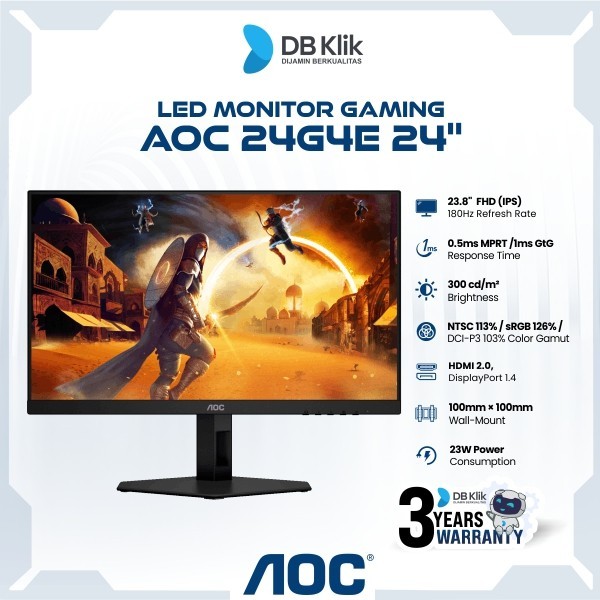 Jual Led Monitor Gaming AOC 24G4E 24" IPS 180Hz Fhd 0,5ms Hdmi Dp ...