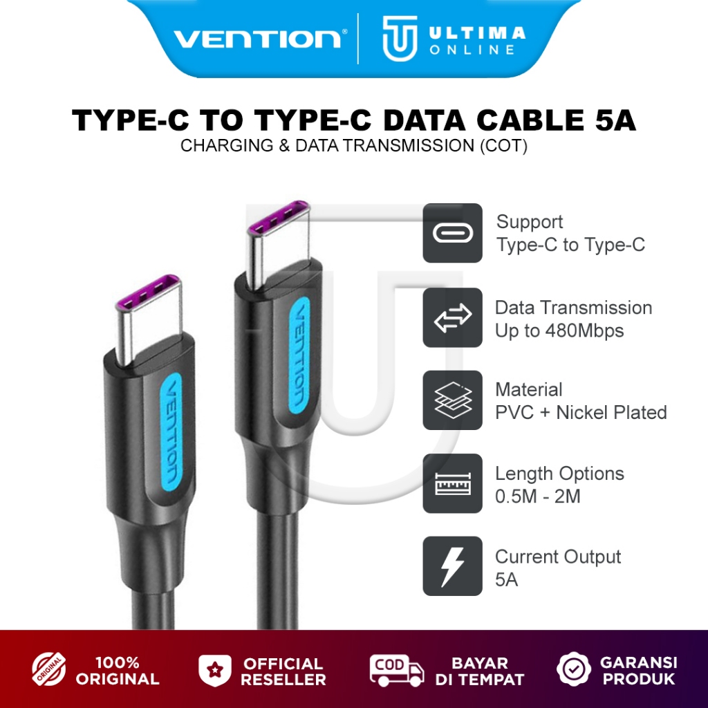 Jual VENTION Kabel Data Type C to Type C Fast Charging USB C 5A Android ...