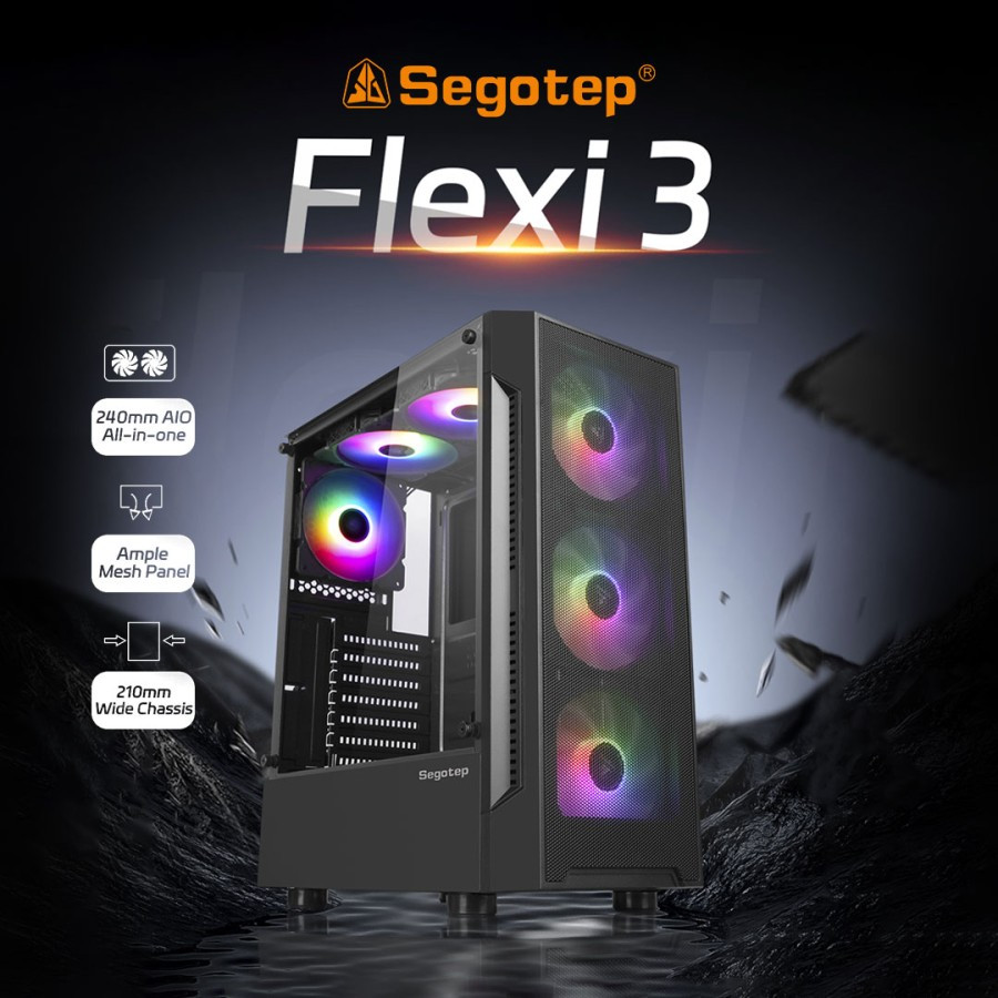Jual SEGOTEP FLEXI 3 BLACK MID TOWER PC CASE CASING GAMING CHASSIS | Shopee Indonesia