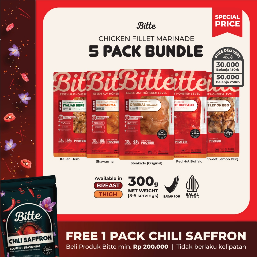 Jual Bitte Food 5 PACK BUNDLE Chicken Fillet Marinade / Ayam Filet Marinasi 300g | Shopee Indonesia