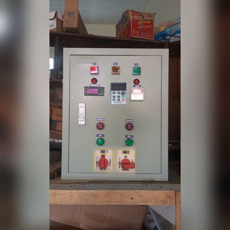 Jual panel blower kandang ayam, 2 fan 3 phase,1 inverter, suhu dan ...