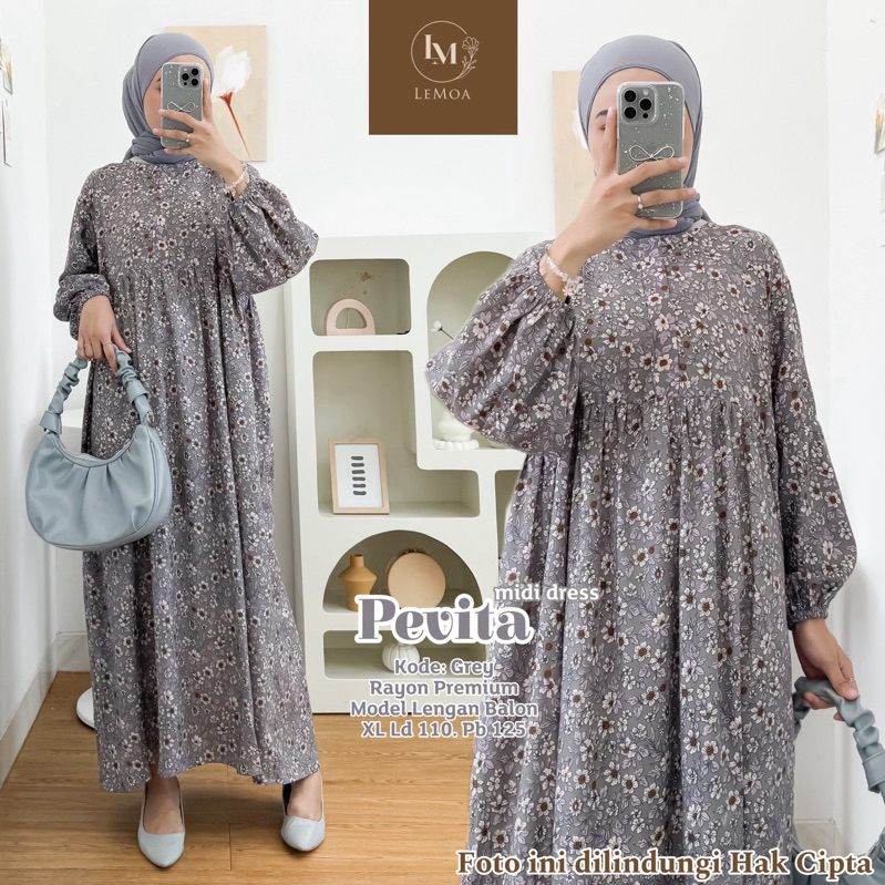 Jual Mahesa Midi Dress Motif Bunga Lengan Balon By Lemoa Bahan Rayon ...
