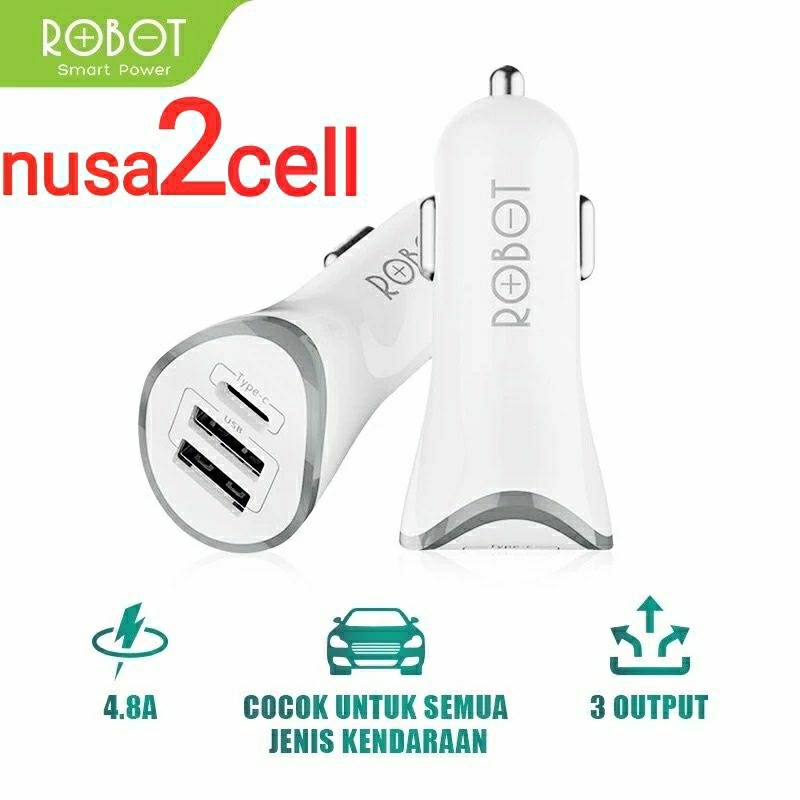 Jual ROBOT RT-C08 Car Charger Colokan Sever Mobil - 3 Port USB & Type C ...
