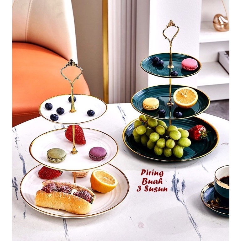 Jual Instan LIST GOLD Piring Buah Unik 3 Susun TIANG BESI pring kue ...