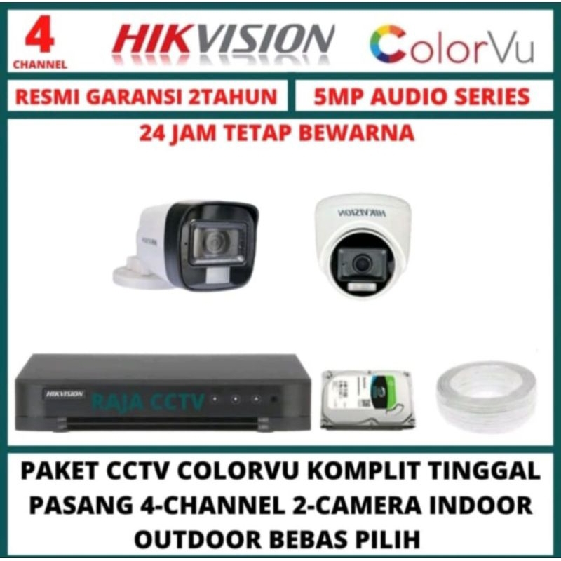 Jual PAKET CCTV HIKVISION 5MP COLORVU COLORFUL 4 CHANNEL 2 KAMERA TURBO ...