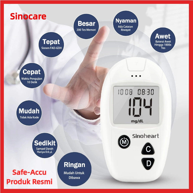 Jual 【Promosi Baru】Alat Ukur Cek Gula Darah Sinocare/Sinoheart Safe ...