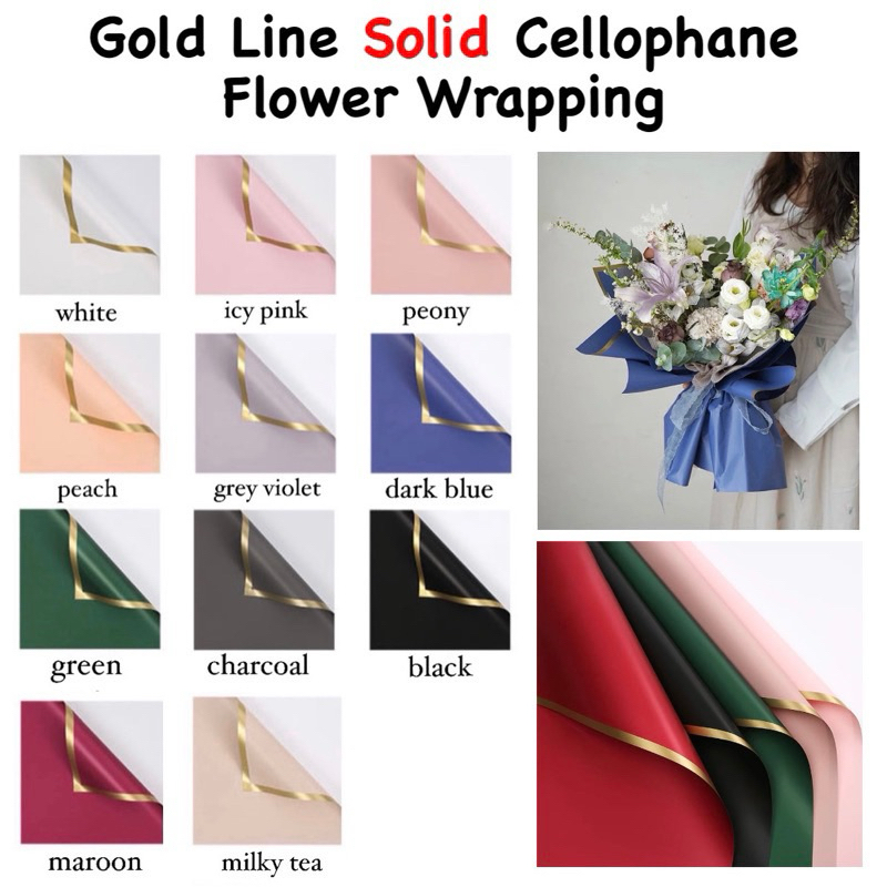 Jual Kertas Cellophane Buket Bunga [Gold Line] Flower Wrapping Paper ...