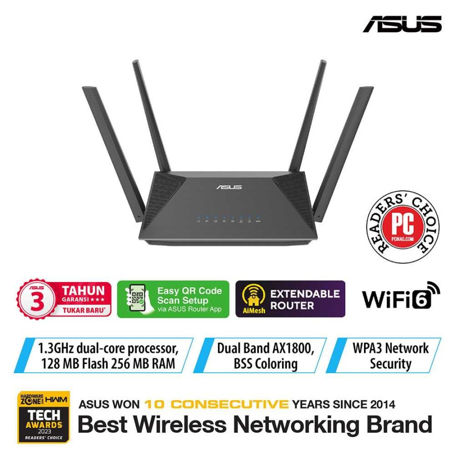 Jual ASUS RT-AX52 Dual Band WiFi 6 AX1800 Extendable Router with AiMesh ...
