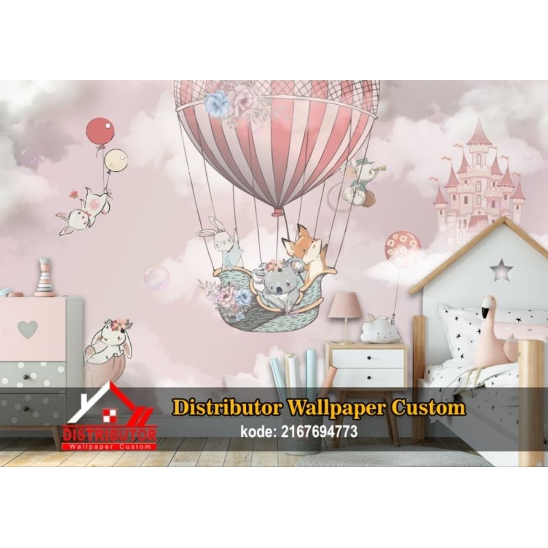 Jual Wallpaper Custom 3D Tema Balon Udara | Kids | Pink | Pastel ...