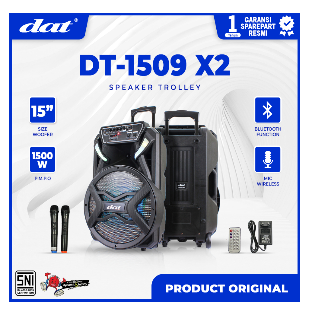 Jual DAT Speaker DT 1509 X2 Trolley 15 Inch Bluetooth Mic | Shopee ...
