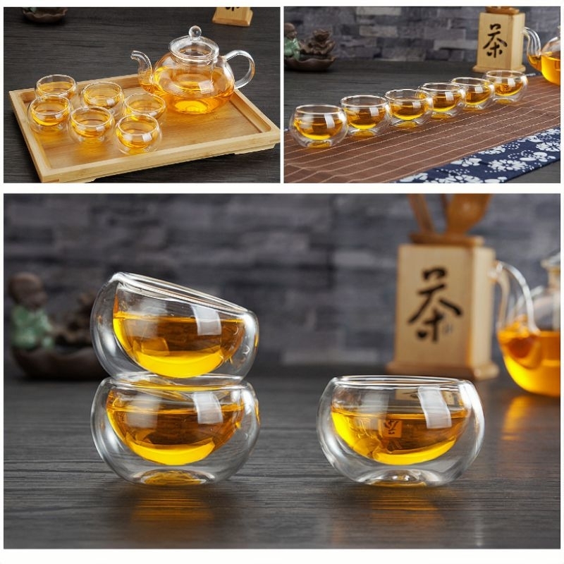 Jual Gelas Aesthetic Double Wall Gelas Kaca Set 50ml – 120ml Gelas Kopi Teh Borosillicate Glass ...