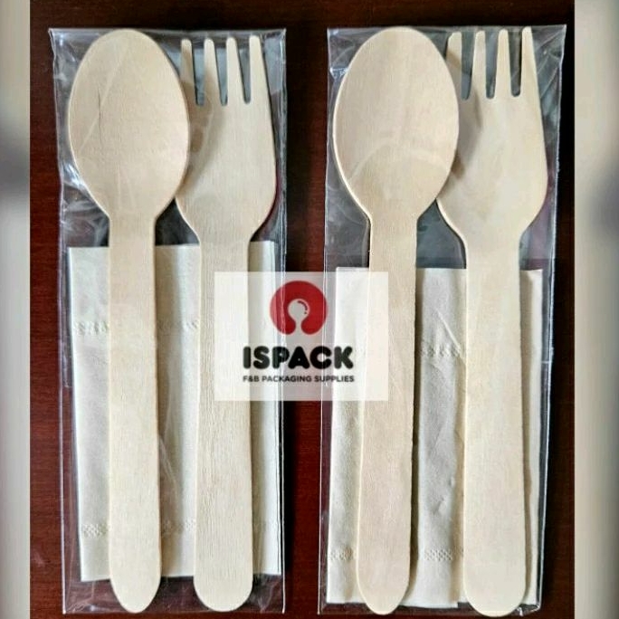 Jual Alat makanan kayu Sendok kayu+ Garpu kayu Hygiene Set 25pcs ...