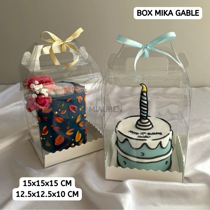 Jual isi 5 Box mika persegi handle kue bento mini tart gable box mini ...