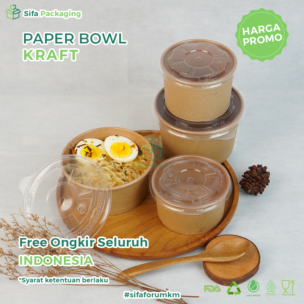 Jual Paper Bowl Kraft Coklat Laminasi Mangkok Kertas + Tutup Kemasan ...
