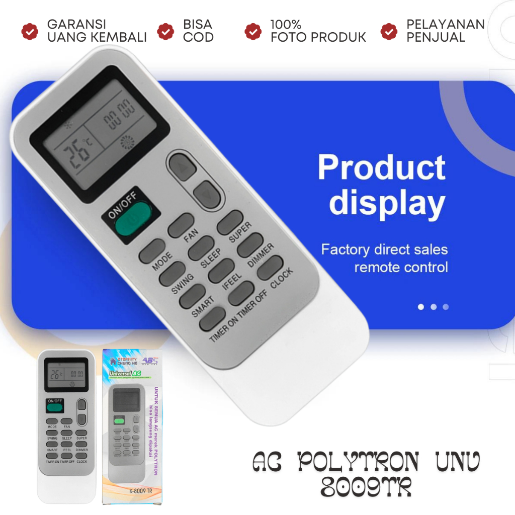 Jual REMOTE AC POLYTRON UNIVERSAL SPLIT INVERTER LOW WATT K8009TR ...