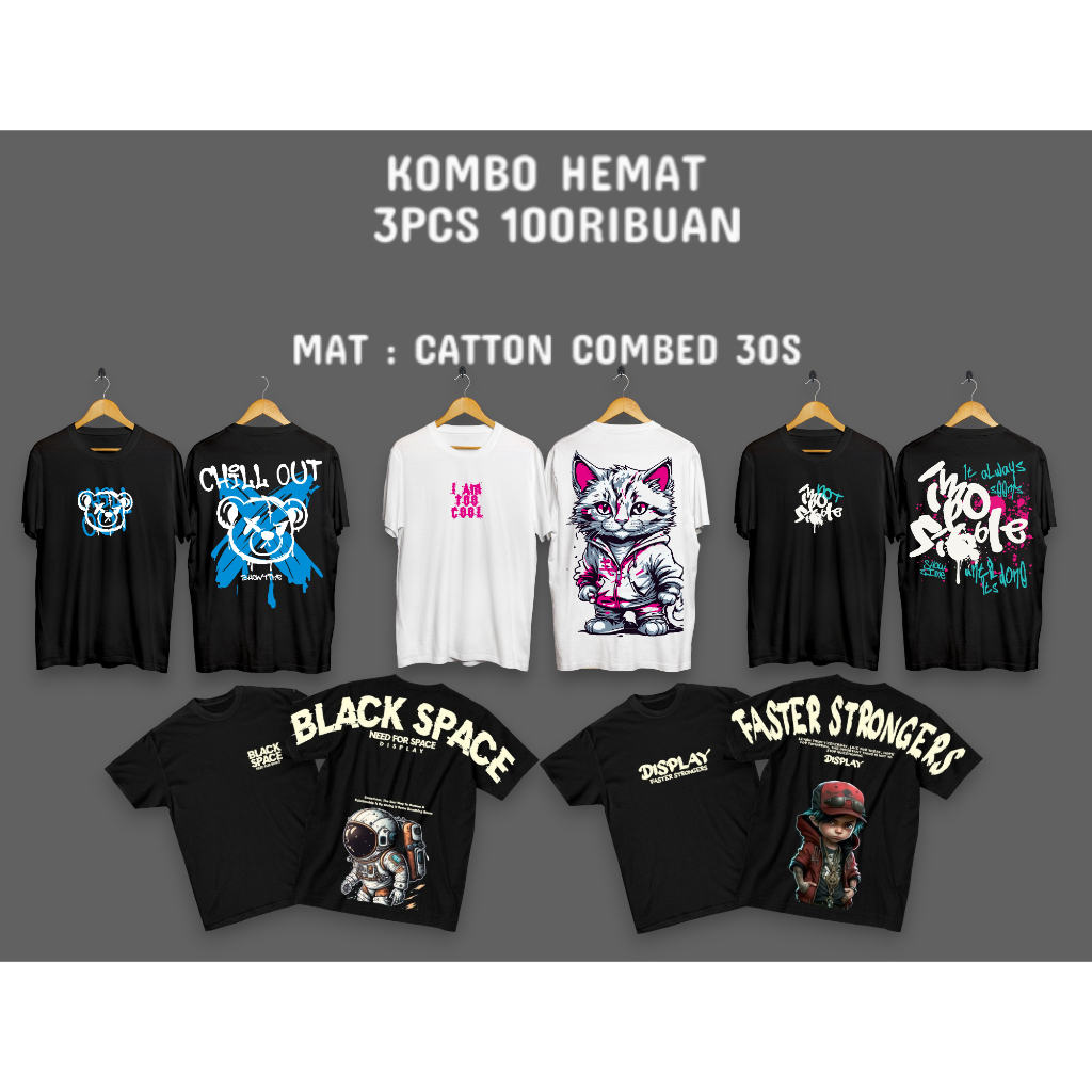 Jual PROMO KAOS T-SHIRT PRIA 3PCS 100RIBUAN /KAOS MOTIF TERBARU /KAOS ...