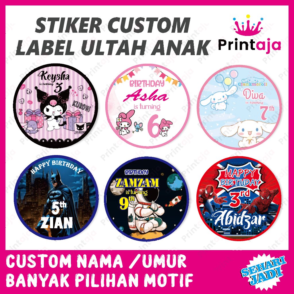 Jual [FREE DESAIN] COD STIKER ULANG TAHUN ANAK MURAH + CUTTING [ STIKER ...
