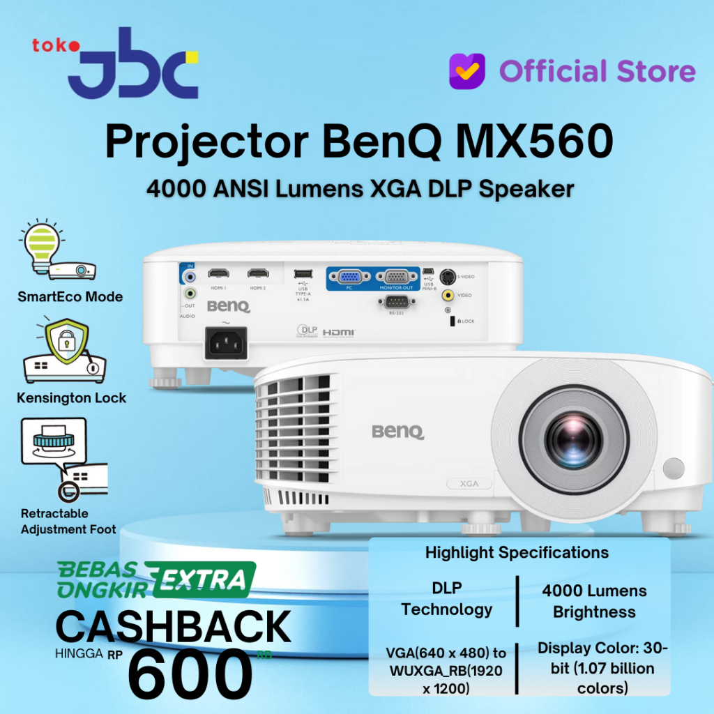 Jual Proyektor Projector BenQ MX560 / MX 560 4000 Lumens XGA DLP Smart ...