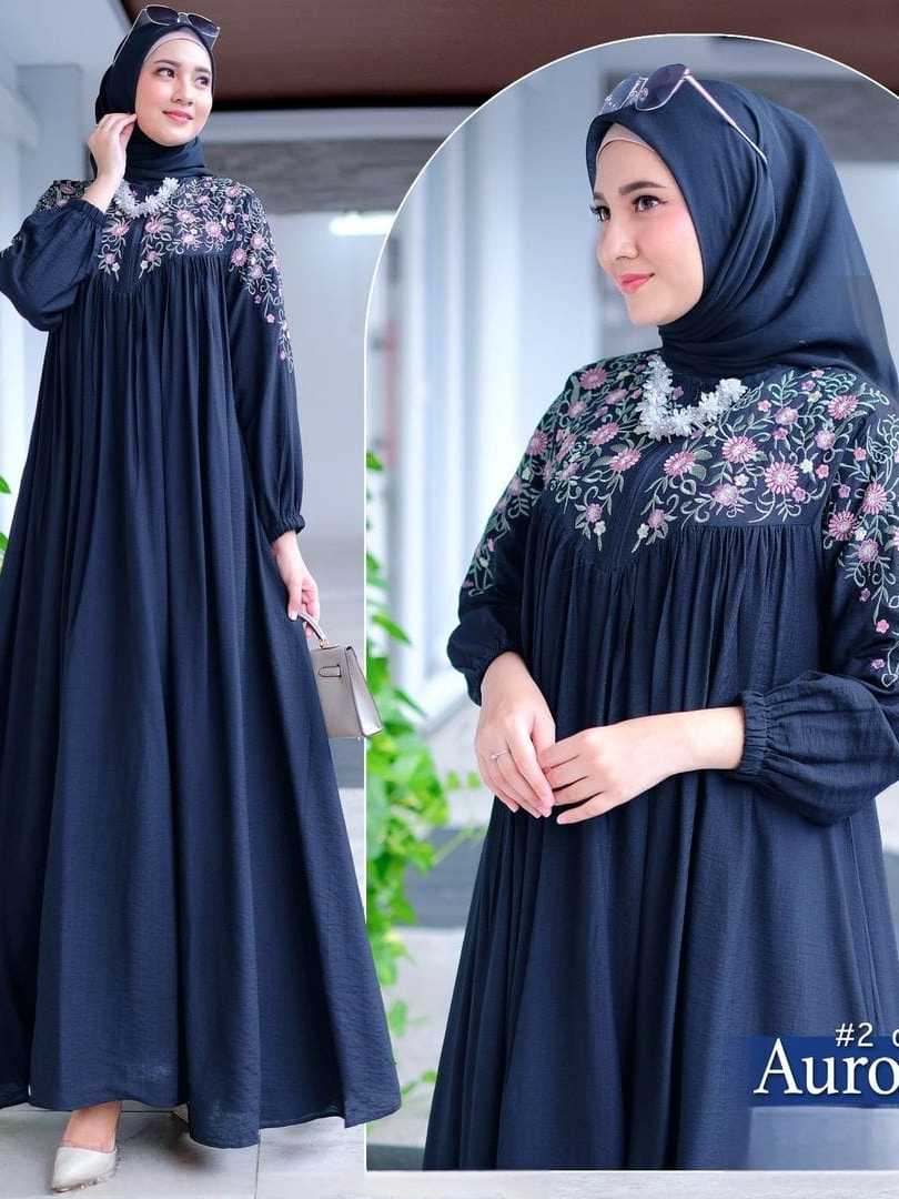 Jual AURA DRESS GAMIS ABAYA BORDIR TERBARU MOTIF BUNGA ABAYA HITAM ...