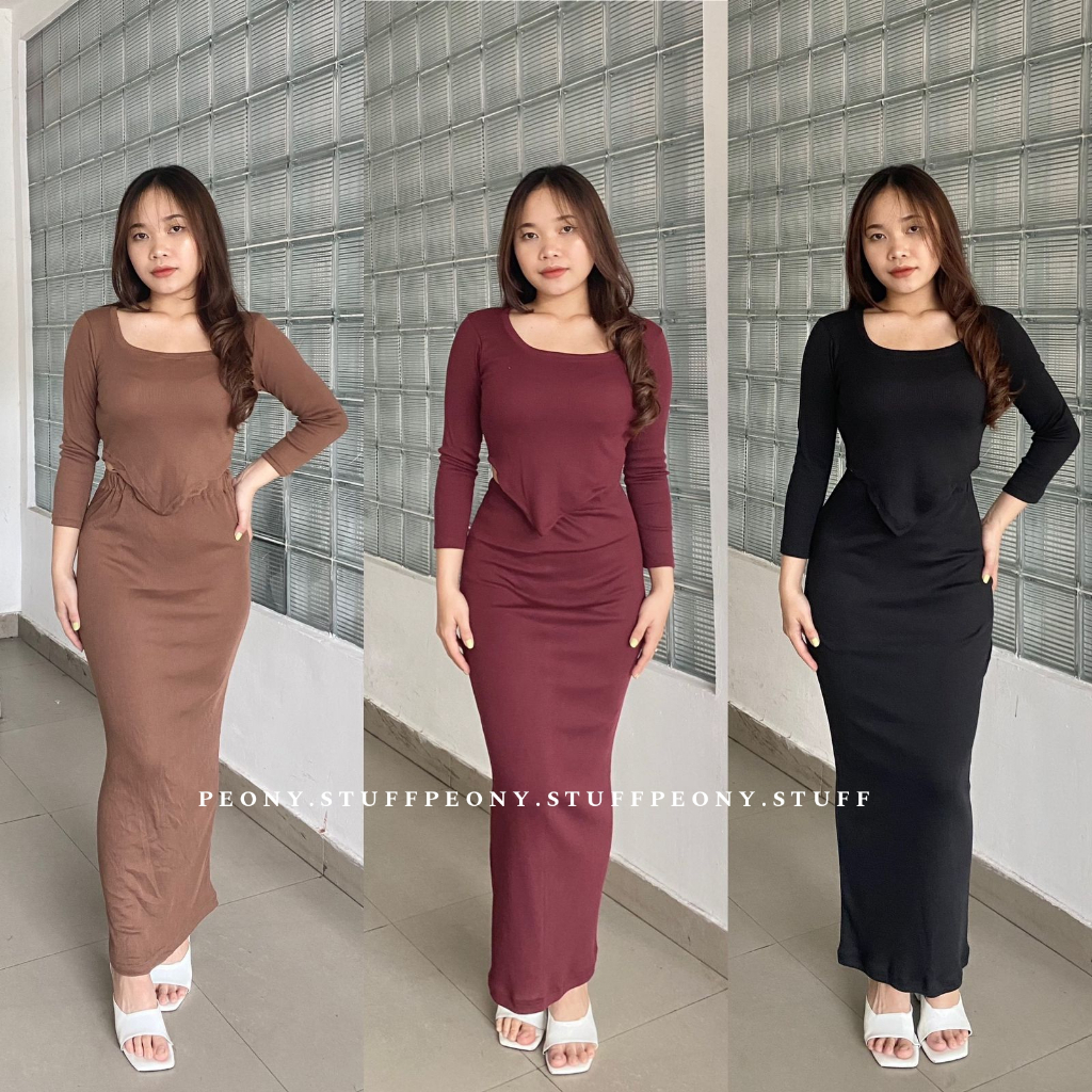 Jual Peony - Lubita One Set Atasan Rok Span Panjang Wanita Knit Premium | Shopee Indonesia