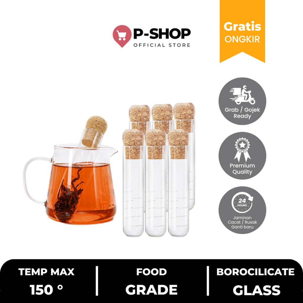 Jual tea tube strainer glass with cork lid / saringan teh kaca infuser / infuse water / tea bag ...