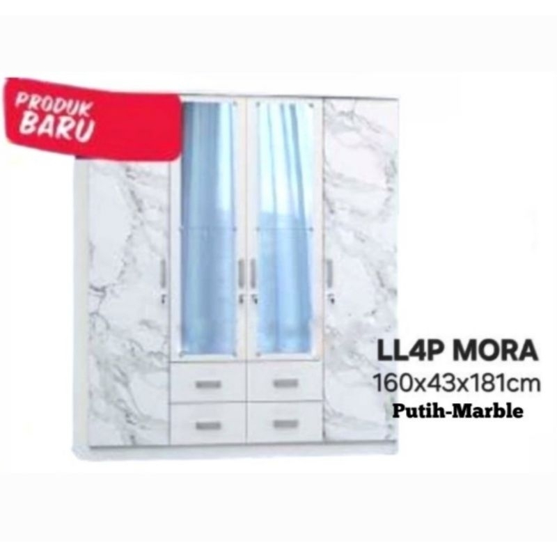 Jual Lemari Baju 4 Pintu Olympic Mora Marble Putih | Shopee Indonesia