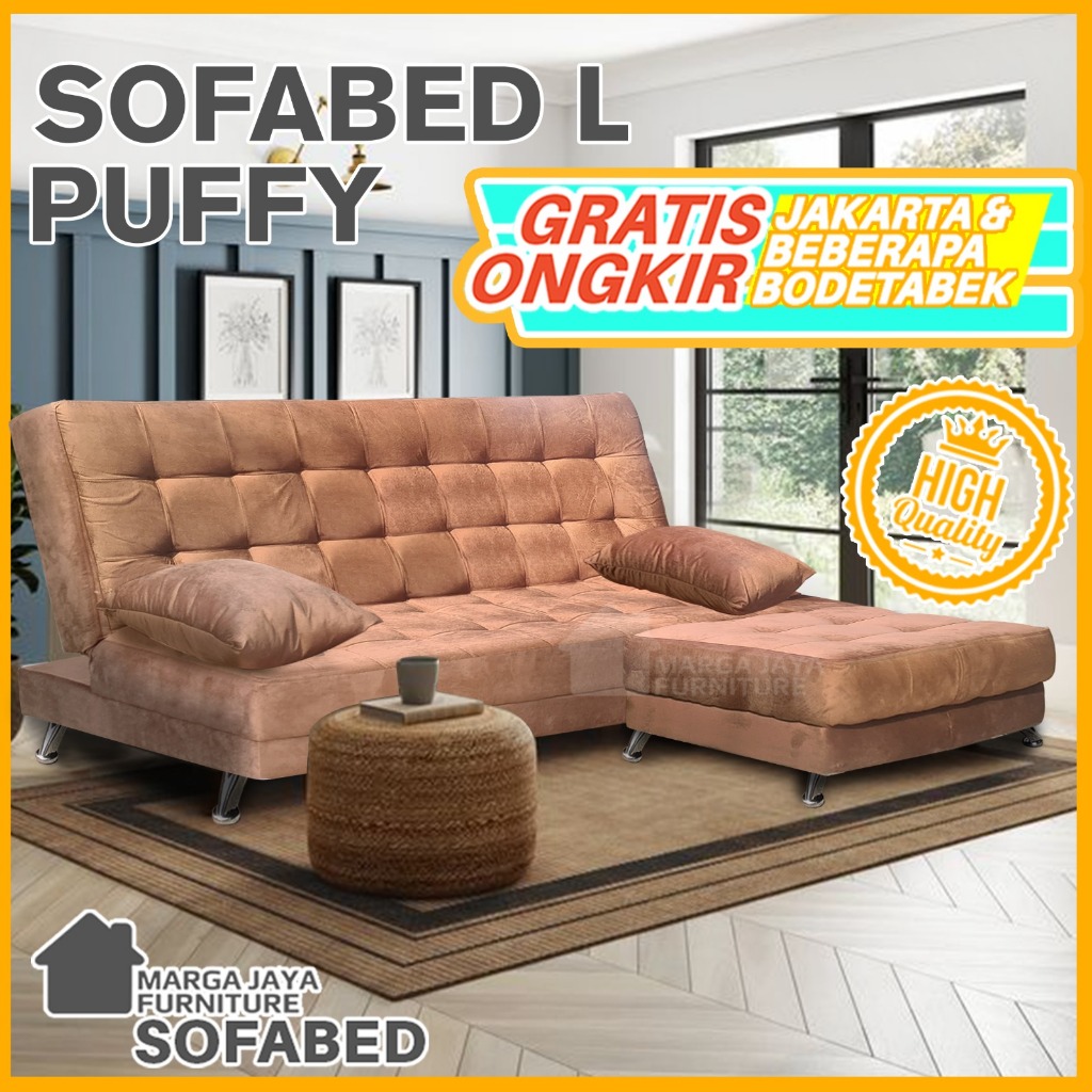 Jual Sofa Bed L + Puff Brown Coklat Multifungsi Minimalis Modern Tempat ...
