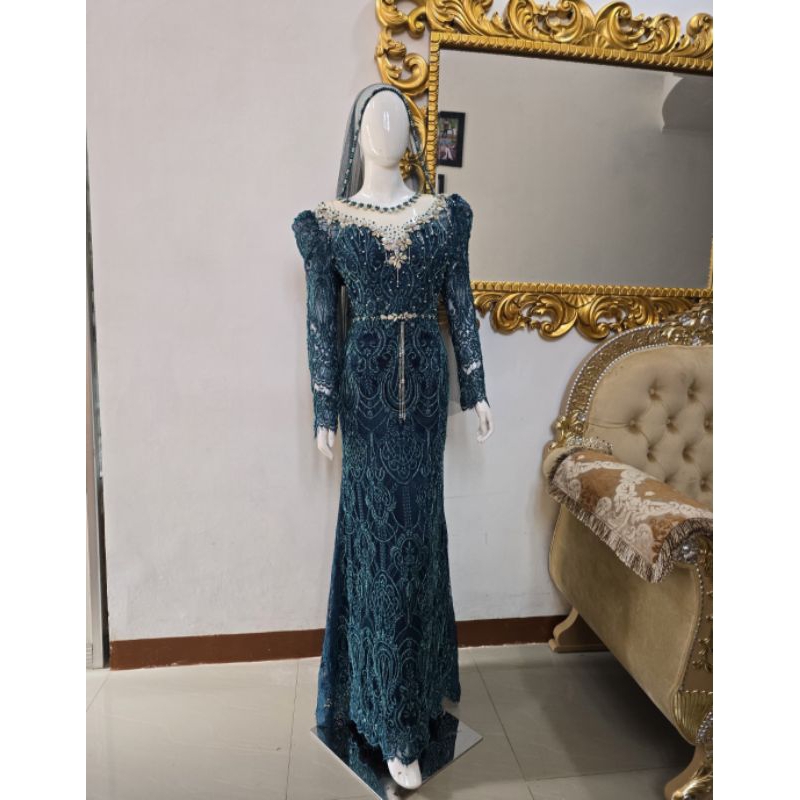 Jual Gaun slim duyung emerald bahu balon | Shopee Indonesia