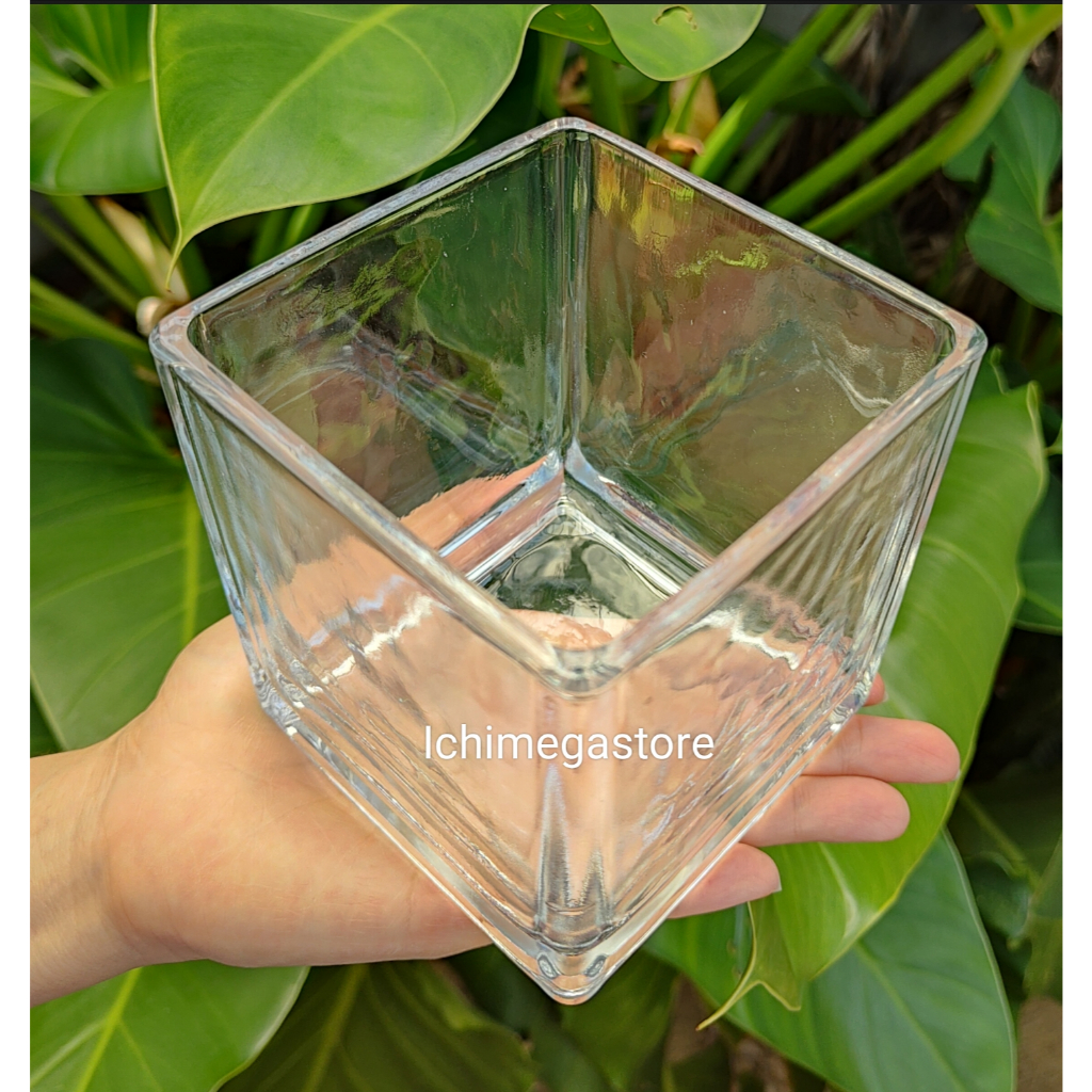 Jual Square Glass Gelas Kotak Vase Wine Tebal Quality Aesthetic ...