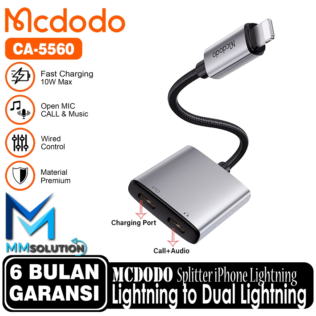 Jual MCDODO CA-5560 Splitter Lightning to Dual Lightning Music ...