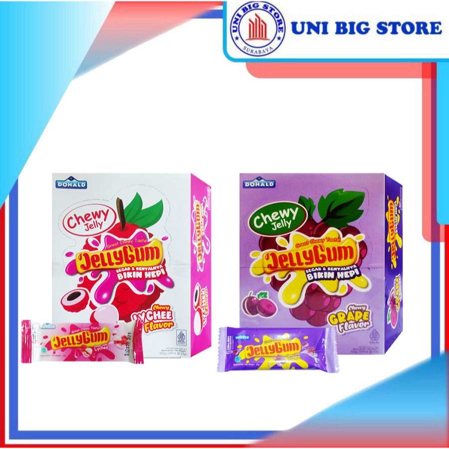 Jual Donald Chewy Jelly Gum GRAPE | LYCHEE 24 pcs x 23 gr Anggur Leci BOX | Shopee Indonesia