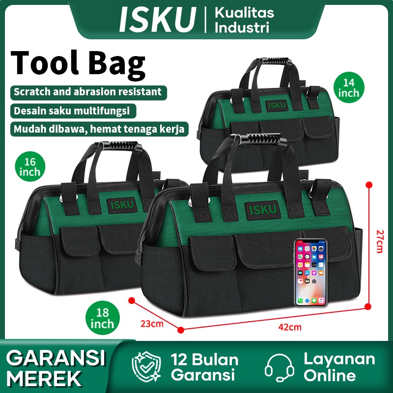 Jual ISKU Tool Bag 13-17 Inch Tas Alat Kain Oxford Tebal Toolbag Multifungsi Kuat Tas Perkakas ...