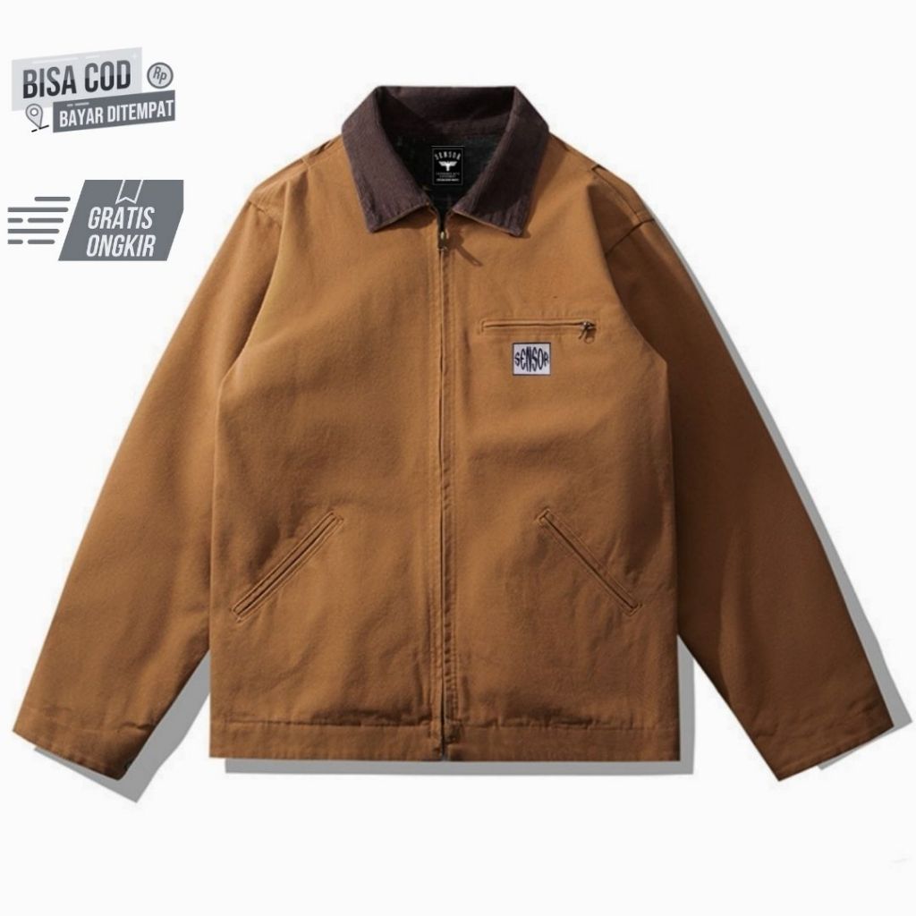 Jual Work jacket vintage brown pria bahan kanvas ring jaket motor ...