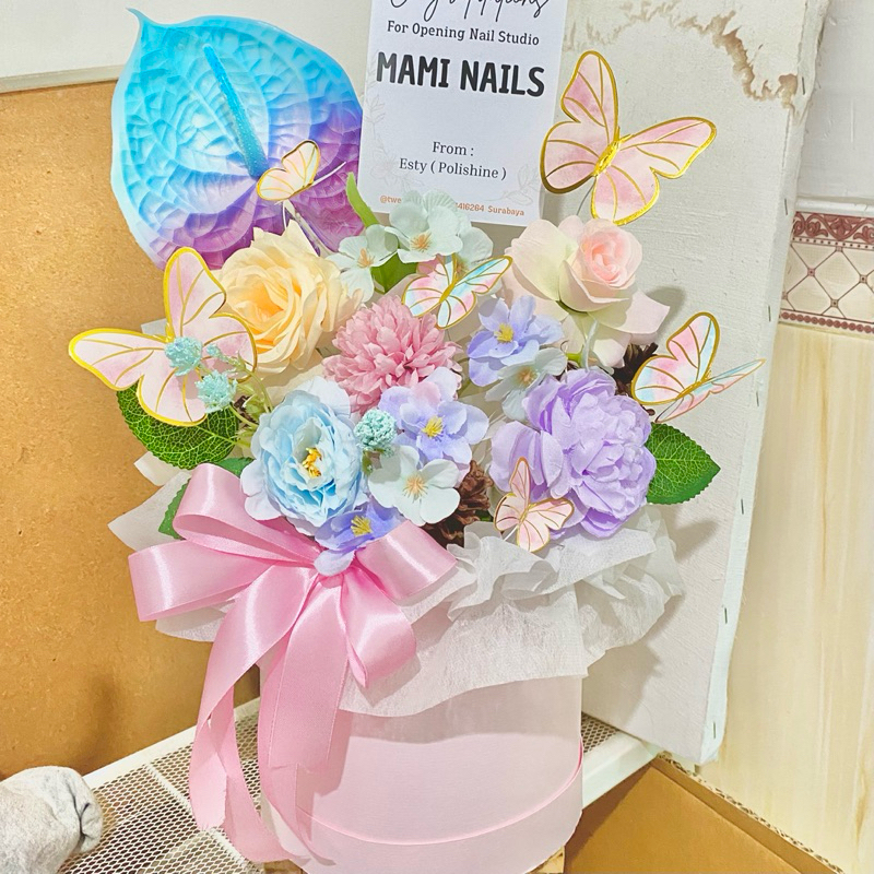Jual Bloom Box Medium Bunga Articifial Warna untuk Grand Opening Wisuda ...