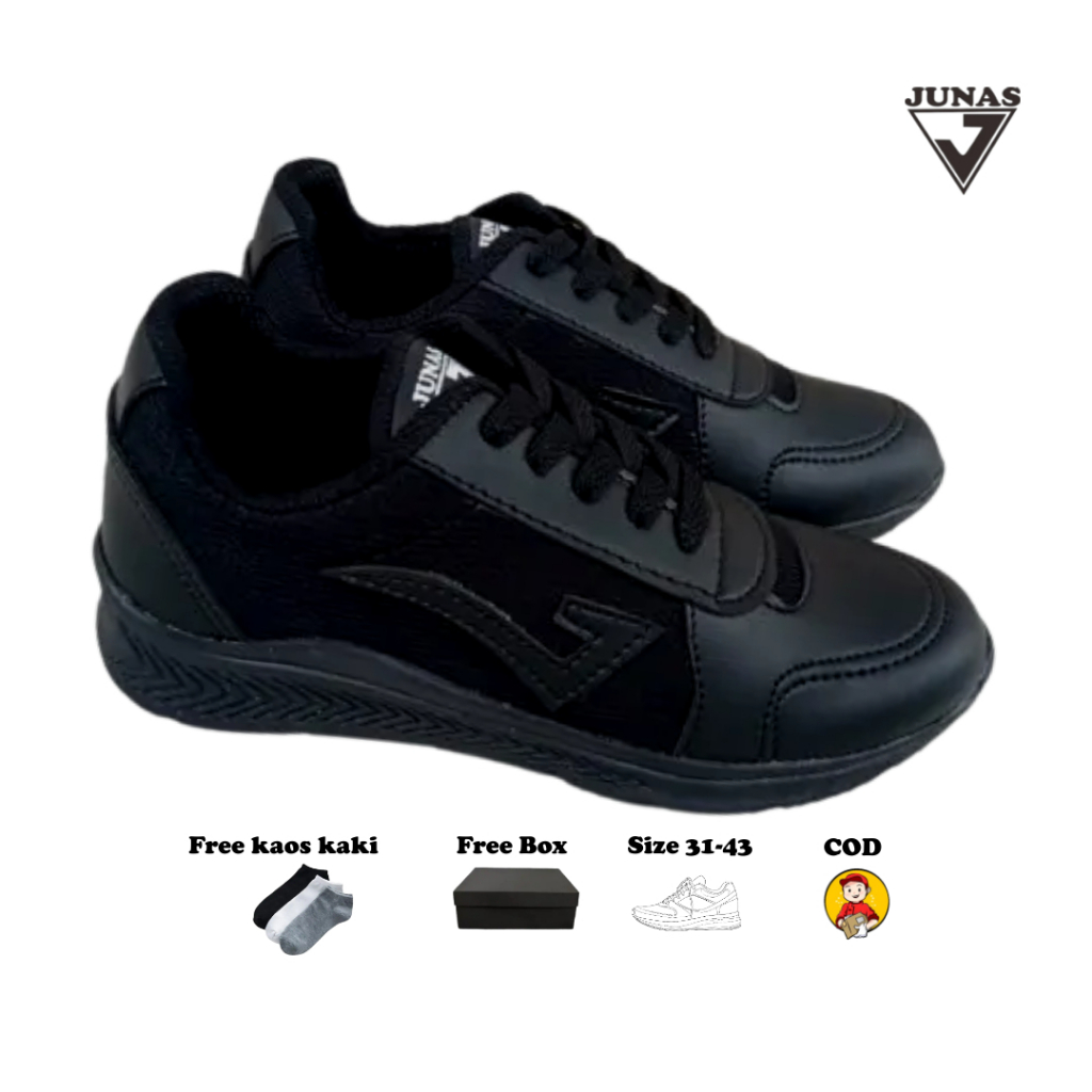 Jual Sepatu Sekolah Hitam Polos Hitam Putih Tali Sepatu Sneakers Anak Laki Laki Perempuan ...