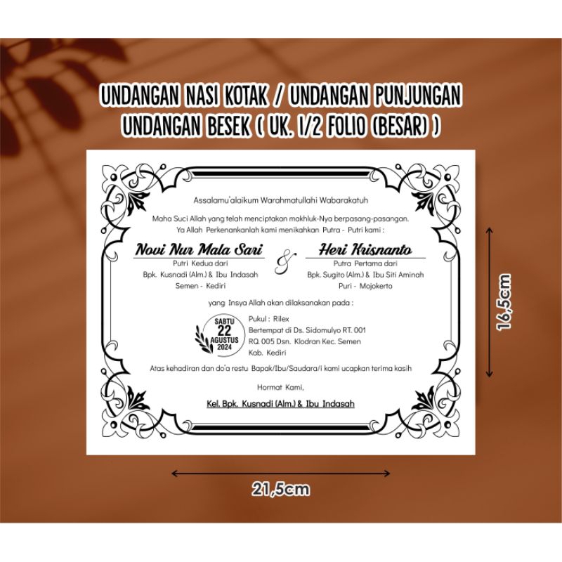 Jual (1-2 HARI JADI) UNDANGAN TONJOKAN 1/2 FOLIO (BESAR) | UNDANGAN ...