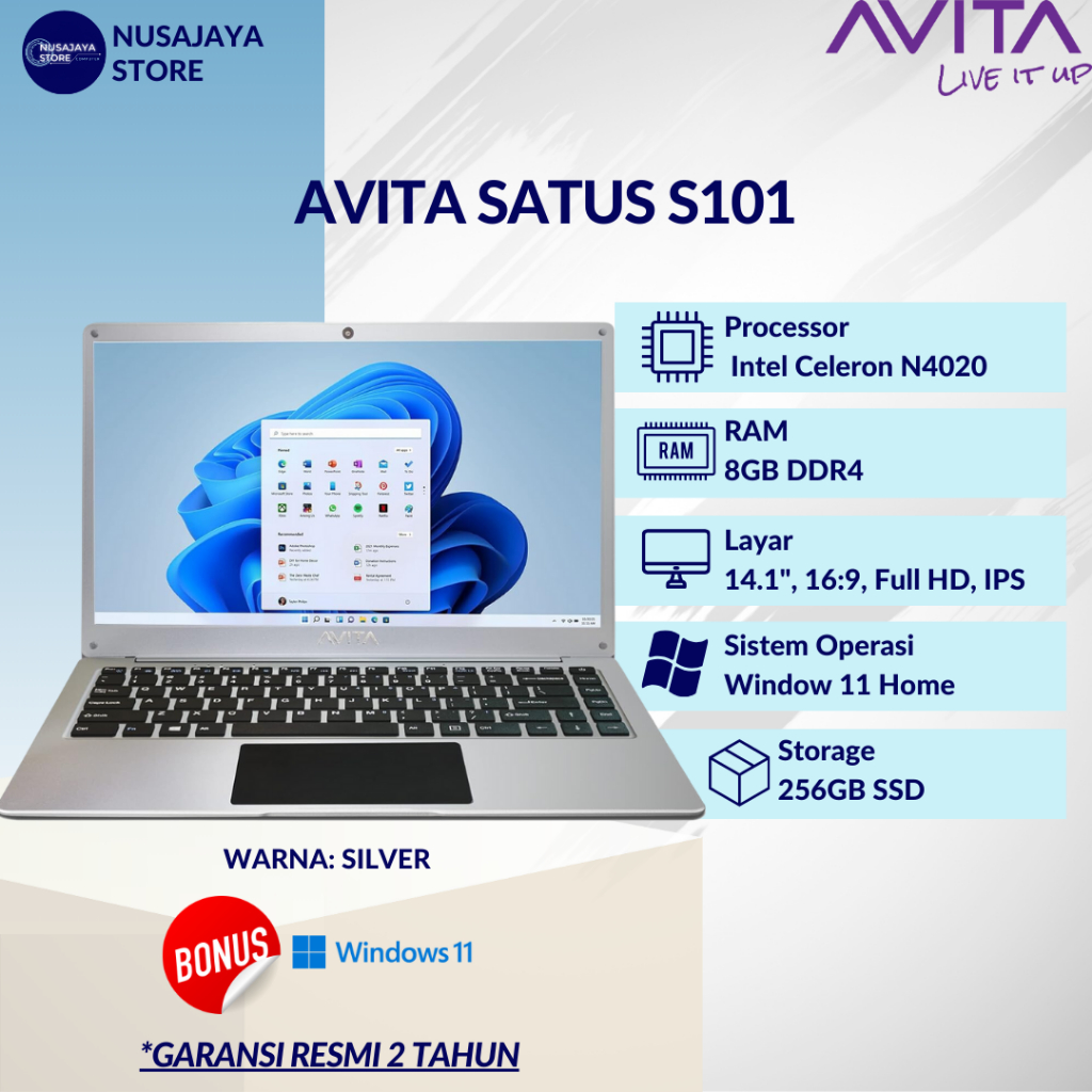 Jual LAPTOP AVITA SATUS S101 INTEL CELERON N4020 RAM 8GB 256GB SSD WIN ...