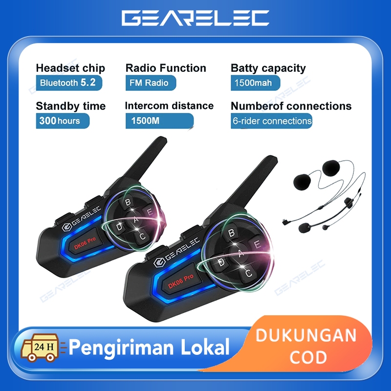 Jual GEARELEC DK06 PRO Headset Interkom Helm Sepeda Motor untuk Koneksi ...