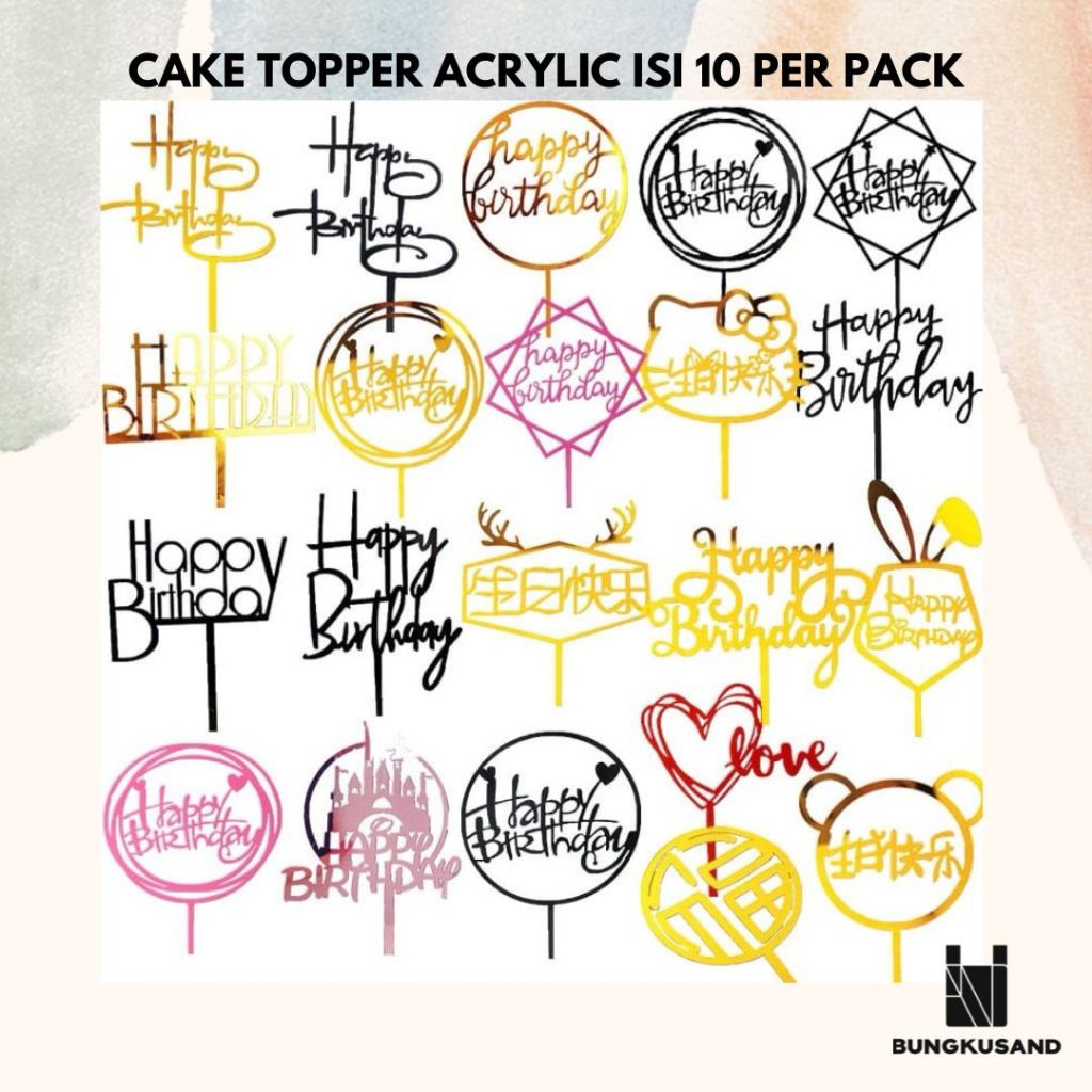 Jual CAKE TOPPER PLASTIK ACLYRIC ISI 10 PCS PER PAK CAKE TOPPER HAPPY ...