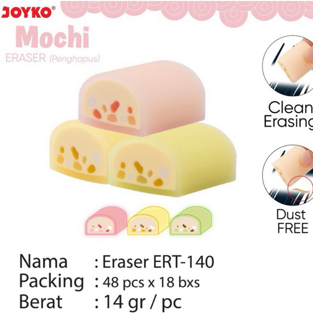 Jual ( 1pcs ) ER140 Joyko Eraser Pencil Warna Warni ERT-140 / Penghapus Karet Bentuk Mochi Lucu ...