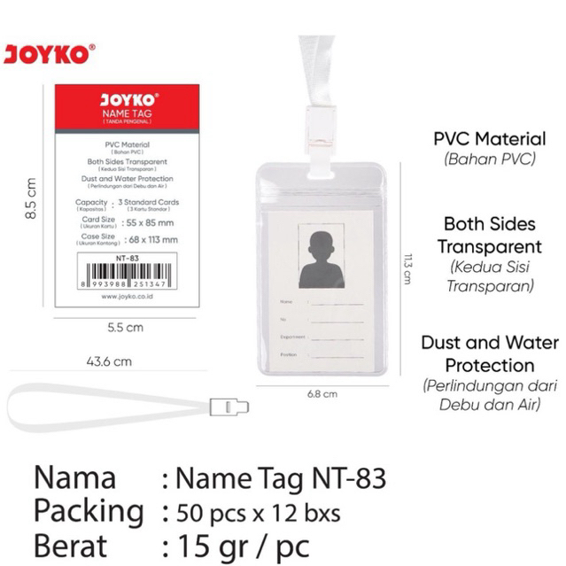 Jual ( 1 set ) Joyko NT-83 Name Tag Id Card Transparant / Gantungan Kartu Nama Plastik Vertical ...