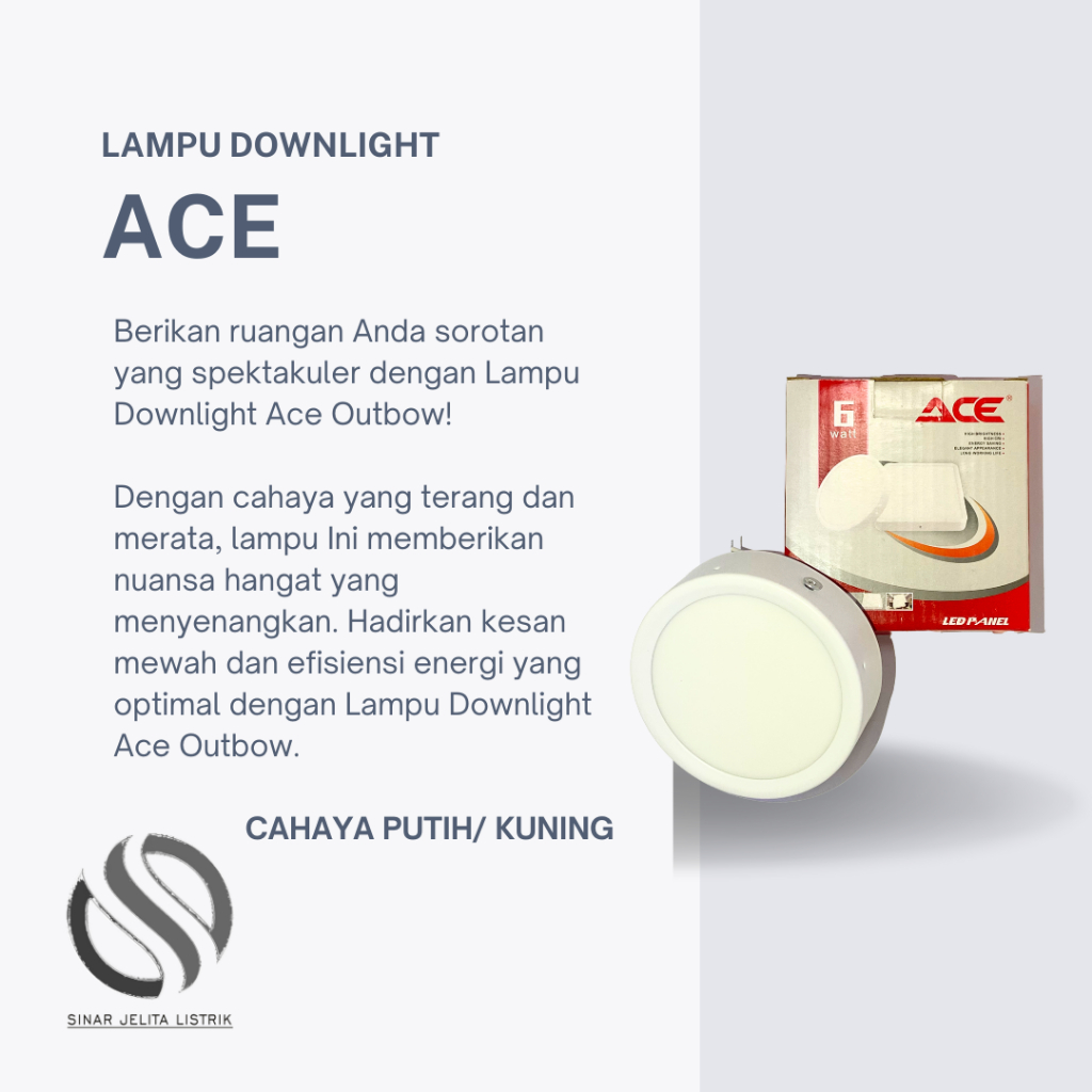 Jual Lampu LED ACE Downlight Outbow Bulat | 6W 12W 18W Downlight Muncul ...